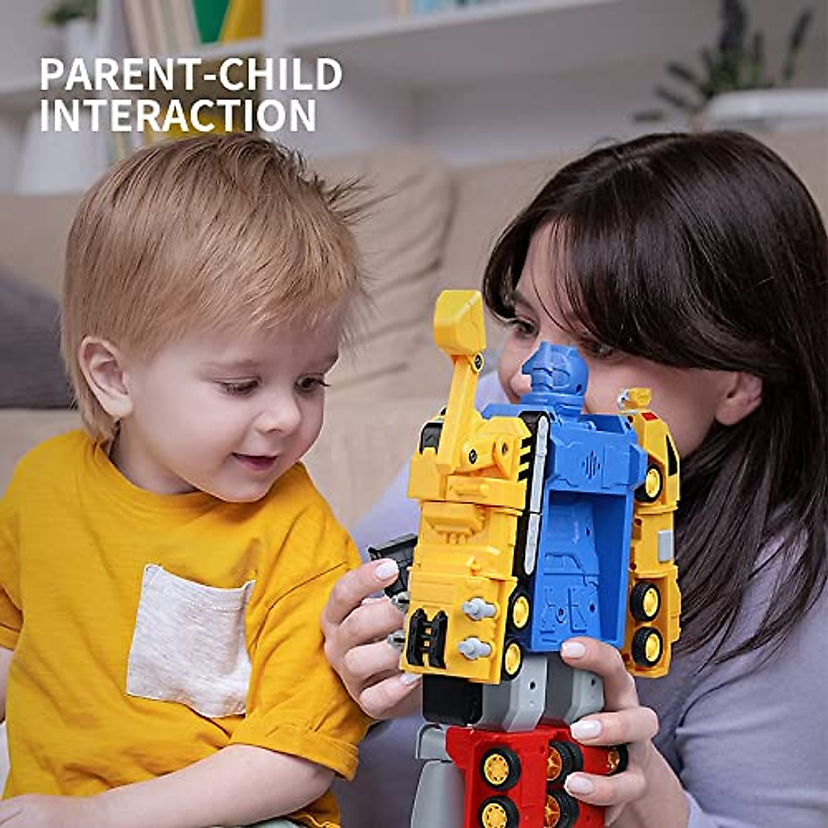 SNAEN Toys for 3 4 5 6 7 Year Old Boys - Construction Vehicles Transform Robot Kids Toys, STEM Building Toddler Toys for Kids Ages 4-8 w/Pull-Back Toys, 5-in-1 Trucks Gifts for Boys Girls