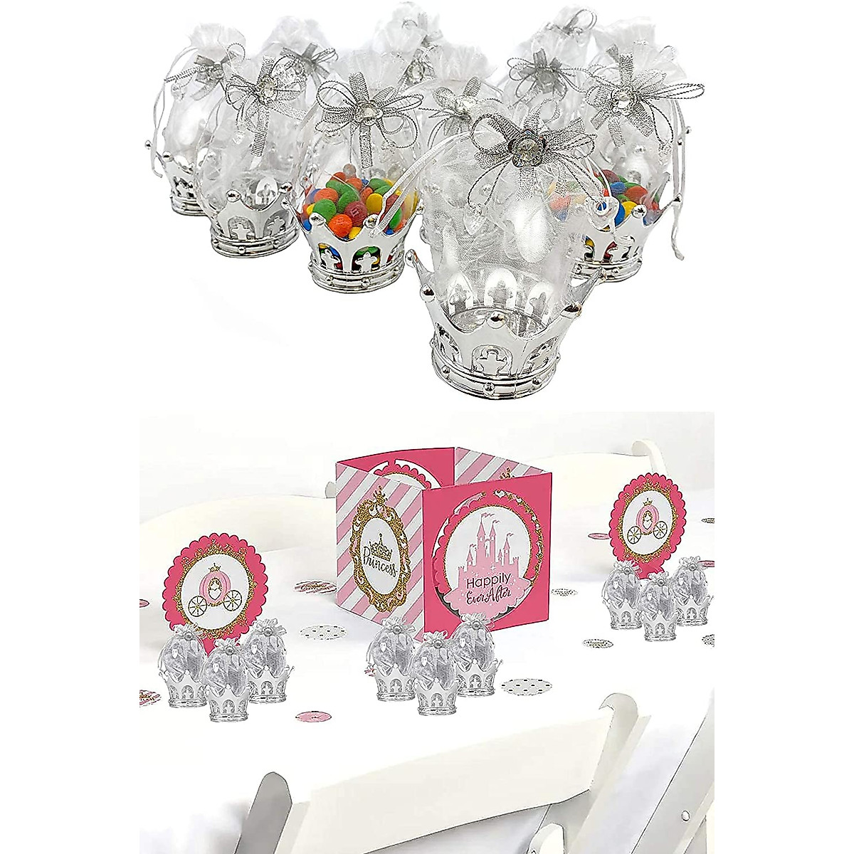 JC HUMMINGBIRD JCHB 24 Pieces Fillable Silver Crown with Pouch Party Favors
