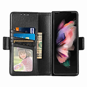Knoowcase for Samsung Galaxy Z Fold 5 Case Shockproof PU Leather Wallet Card Holder Kickstand Bumper Case with Pen Holder for Samsung Z Fold 5 Phone Case, Black