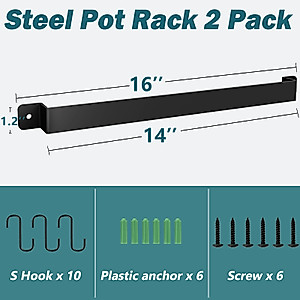 BIHOMIFI 2 Pack Steel-made Kitchen Utensil Rack Organizer Wall-mounted Pot Pans Wall Hanger Holder for Coffee Mug Rack Cup Hanging Kitchen Black with 10 S Hooks