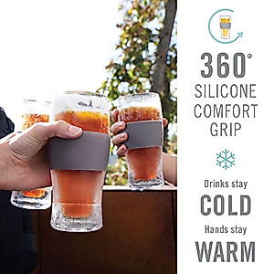 Host Freeze Beer Glasses, 16 ounce Freezer Gel Chiller Double Wall Plastic Frozen Pint Glass, Set of 2, Grey