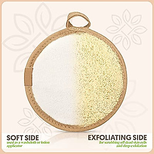 Almooni Premium Egyptian Exfoliating Loofah Pad Body Scrubber - Round loofa Shape - Made with Natural Egyptian Shower lufa Sponge That Gets You Clean - Not Just Spreading Soap -2 Pack