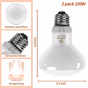 REPTI HOME Reptile Heat Lamp Bulbs (New Upgraded, Safer, 100W 2 Pack), Reptiles & Amphibians UVA Basking Spot Lamp Bulb, Reptile Daylight Heat Bulb for Bearded Dragon, Lizard, Turtle