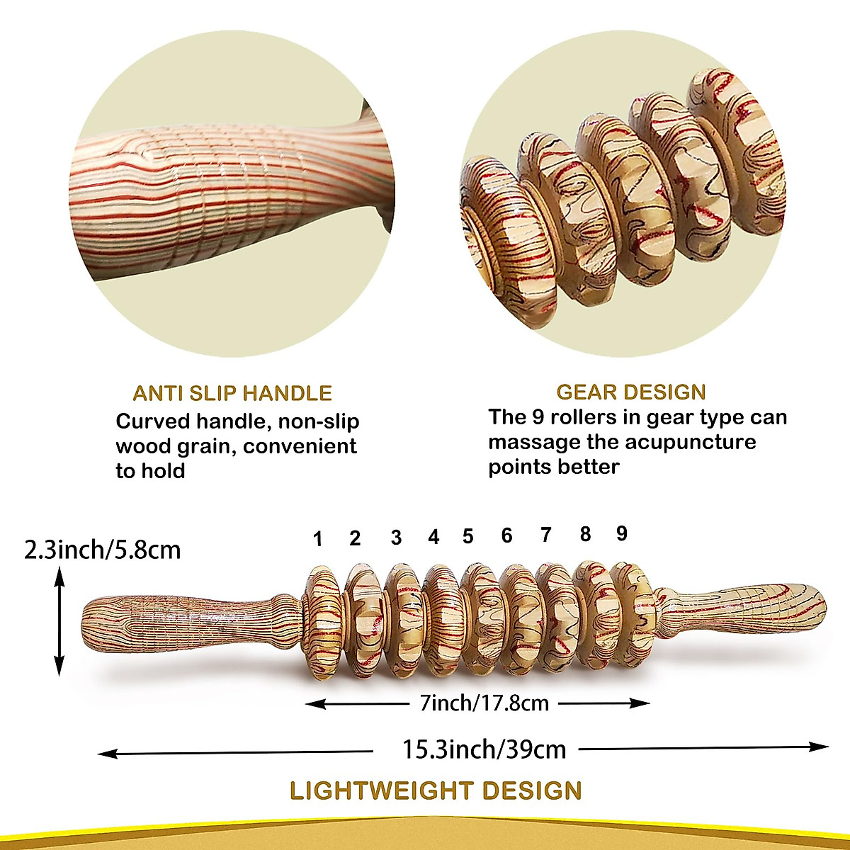 Deston Wooden Massager Handheld Roller Trigger Point Massager Stick for Fascia, Cellulite, Muscle & Abdomen , Body Therapy Massager, Muscle Belly Relief Tool…