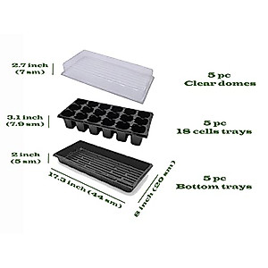 ZIRKA Seed Starter Tray with Dome Kit 5 Pack Heavy Duty Plant Germination Trays 18 Cells Propagation Tray 17.3x8x3 inch