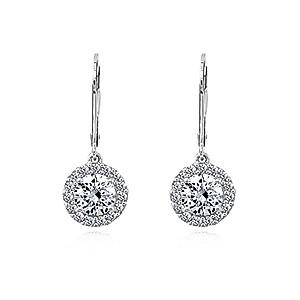 Amazon Essentials Sterling Silver Platinum Plated Infinite Elements Cubic Zirconia Halo Leverback Drop Earrings (previously Amazon Collection)