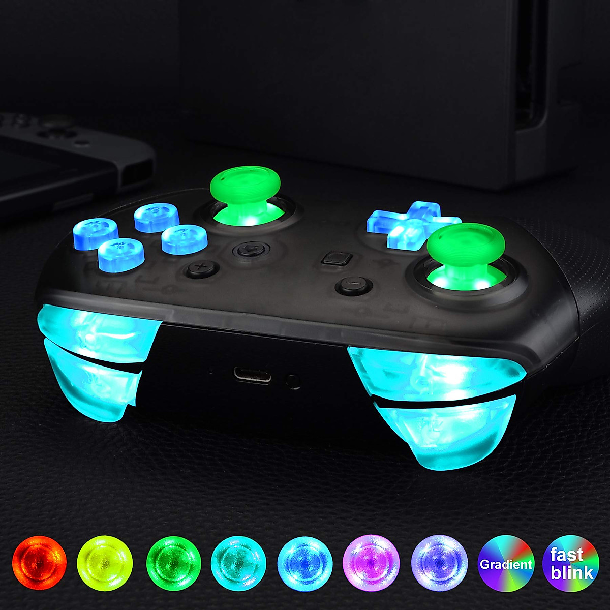 eXtremeRate Multi-Colors Luminated Thumbsticks D-pad ABXY ZR ZL L R Buttons DTFS LED Kit V2 for Nintendo Switch Pro Controller - 9 Colors Modes 6 Areas DIY Option - Controller NOT Included