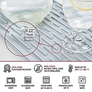 BTH Collapsible Trifold Dish Drying Mat for Kitchen Counter - Extra Large Dish Drainer Mat - Compact & Foldable Design - Durable Heat & Cold Resistant - Easy to Clean (Grey), 24"x13"