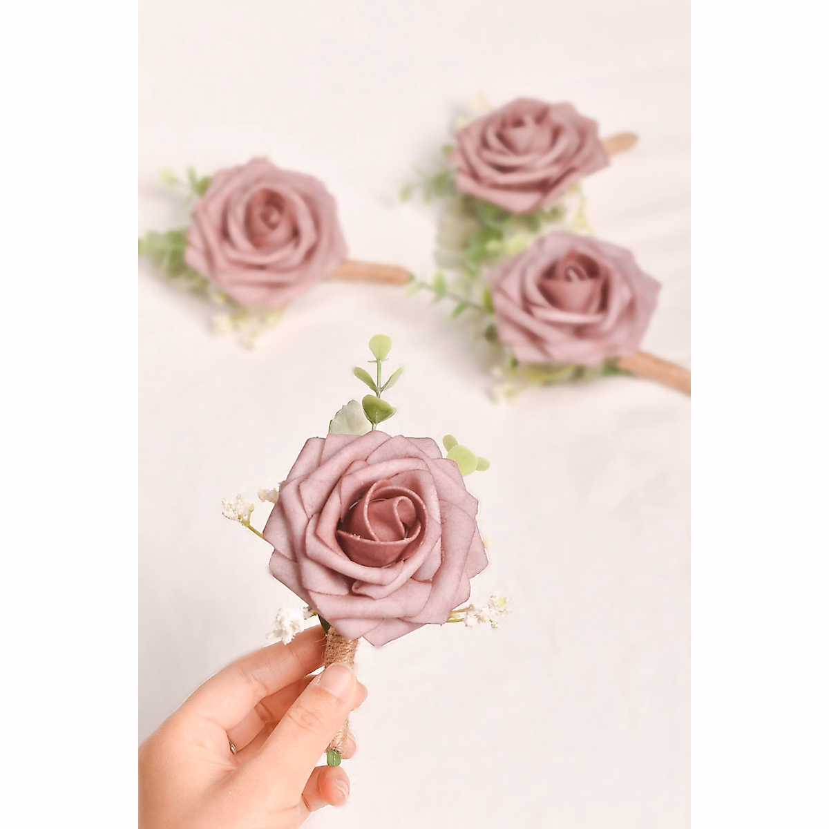 ANNKIN Dusty Rose Corsage and Boutonniere Set, Rose Boutonniere for Men Wedding, Prom Artificial Flower Wrist Corsage Bracelets, Homecoming Corsage Wristlet, Flowers Accessories Prom Suit Decorations
