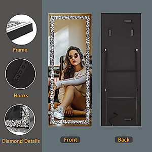 Hasipu Full-Length Mirror 63”×20” with Lights and Crystal Crush Diamond, Wall Mounted Hanging Diamond Mirror Leaning for Living Room Bedroom