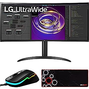 LG 34WP85CN-B 34" Curved 21:9 UltraWide QHD (3440x1440) IPS Display PC Monitor Bundle with Deco Gear Wired Gaming Mouse and Deco Gear Large Extended Pro Gaming Mouse Pad