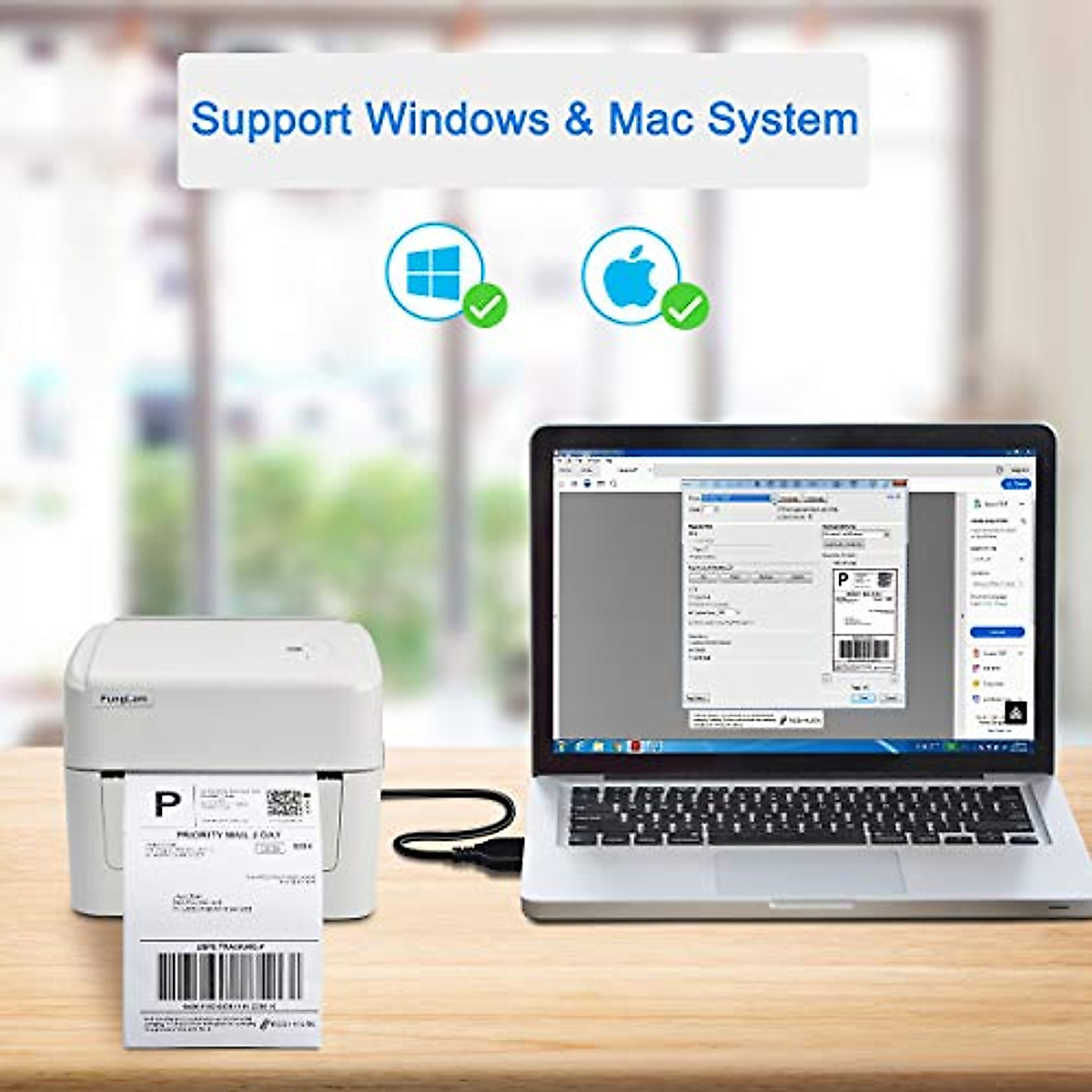 FungLam Label Printer, High Speed USB Direct Thermal Label Printer for Amazon, Ebay, Etsy, Shipify Labeling, 4x6 Shipping Label Printer, Thermal Printer, White