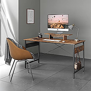 CubiCubi Small Computer Desk 40" Home Office Desk with Storage Table, Modern Writing Style PC Table with Mobile Phone Bracket and Hooks, Rustic Brown