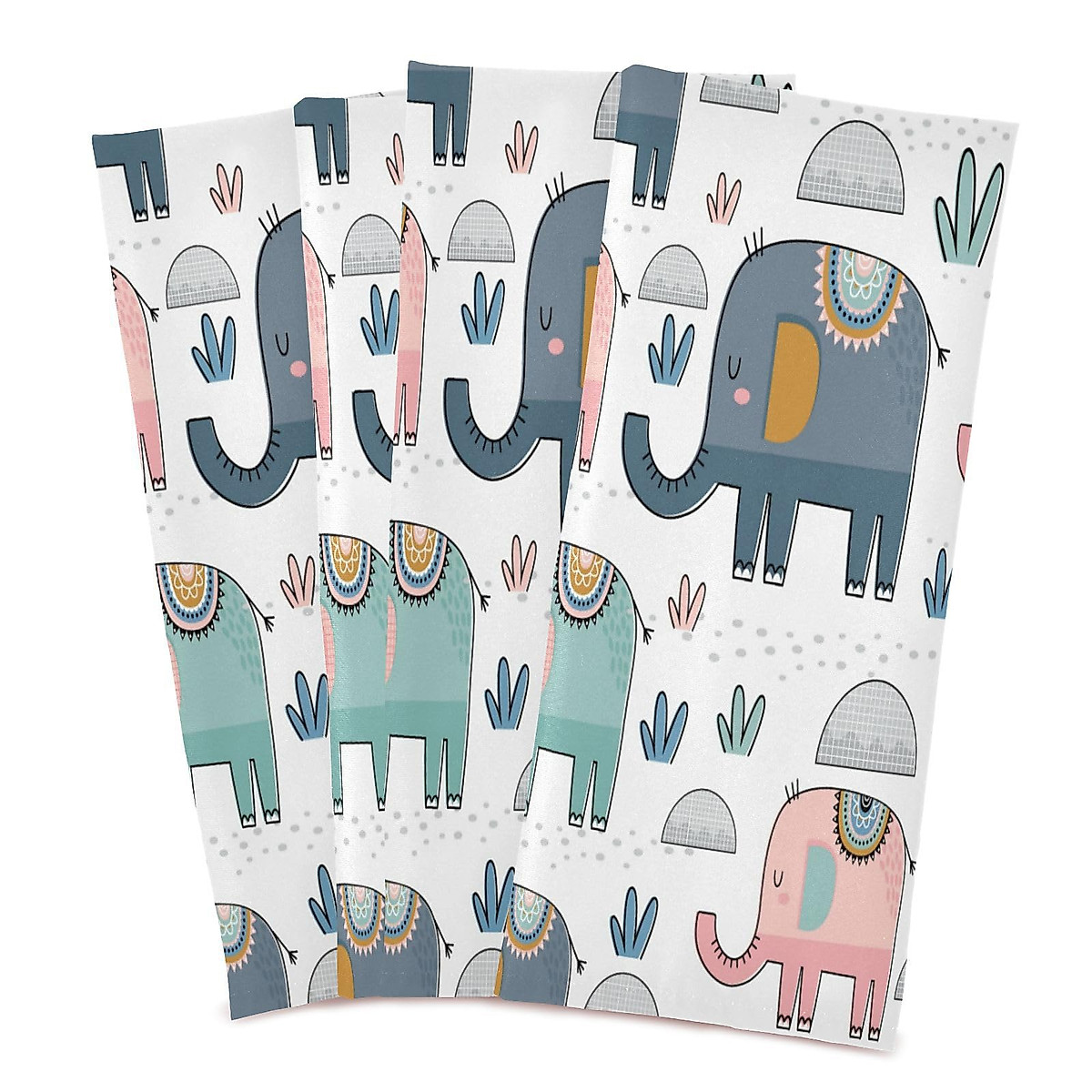 Kigai Elephant Kitchen Towels, 18 x 28 Inch Super Soft and Absorbent Dish Cloths for Washing Dishes, 4 Pack Reusable Multi-Purpose Microfiber Hand Towels for Kitchen