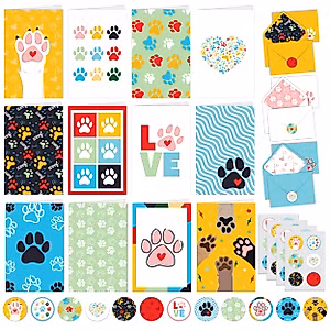 Decorably Notecards with Envelopes & Stickers - 24 Pack Blank Dog Cards with Envelopes & Stickers, 12 Designs Blank Dog Note Cards with Envelopes, 6x4in Blank Dog Greeting Cards, Dog Card