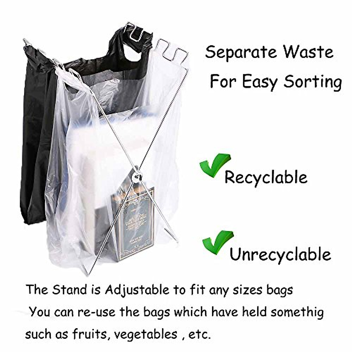 SUPANT Trash Bags 13 Gallon Holder Stand, Waste Sorting Bin, Grass Clippings Portable Fold Up Can, Trash Stand Holder for Camping Recycling Suitable in Bedroom, Kitchen, Camping Indoor and Outdoor