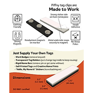 Magnetic Name Tag Holders with Strong Magnets for Securely Attaching ID Badges, Name Tags, and Accessories - 10 Pack