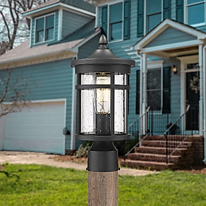 Diyel Outdoor Post Light Fixture, 13.8" Exterior Pillar Lantern with Black Finish and Seeded Glass, Exterior Post Lamp, RZ002-P BK