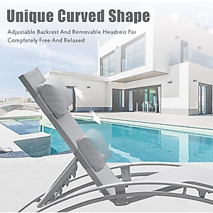 Domi Outdoor Chaise Lounge Set of 3 Patio Recliner Chairs with Adjustable Backrest and Removable Pillow for Indoor&Outdoor Beach Pool Sunbathing Lawn Gray