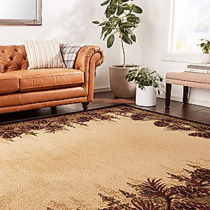 Rustic Lodge Pine Cone Border Brown 8x10 Area Rug, 7'10x9'10