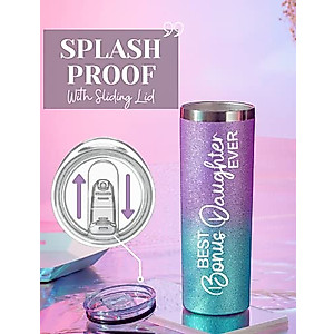 Onebttl Bonus Daughter Gifts, Gifts for Bonus Daughter on Birthday, Christmas or Thanksgiving, 20oz Stainless Steel Travel Mug with Lid and Straw - Best Bonus Daughter Ever Purple Blue