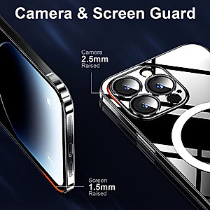 Purluct Magnetic Slim Designed for iPhone 13 Pro Max Case[Compatible with MagSafe],Thin Finish Skin Hard Back Case [Non Yellowing] Ultra Protective Fit Cover with Camera Protection 6.7 Inch (Clear)