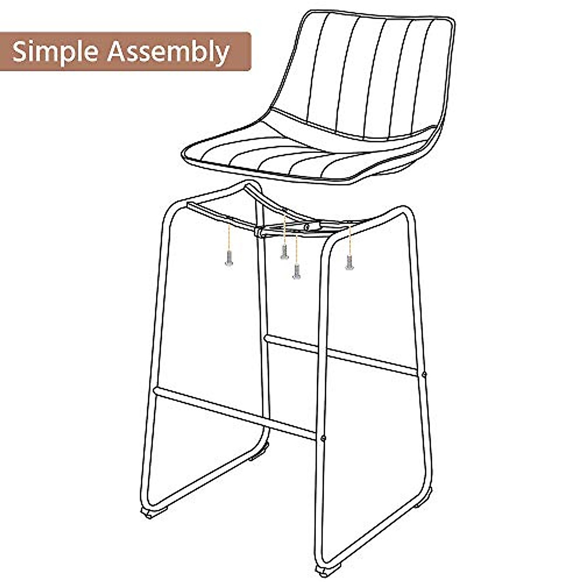 Yaheetech 30" PU Leather Dining Chairs Armless Chairs Indoor/Outdoor Kitchen Dining Room Chairs with Metal Legs and Footrest, Set of 2, Brown