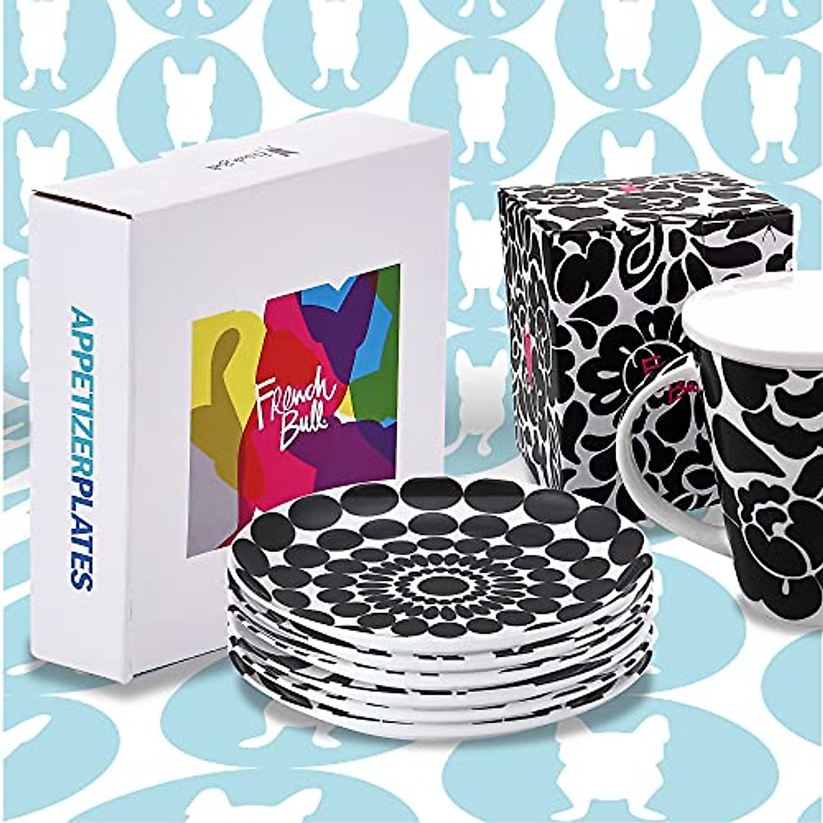 French Bull Assorted Plates-6 Piece Set-Melamine Dinnerware, Serving, Party, Platter, Dish, 6" - Black and White Assorted