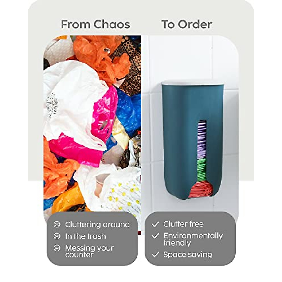 Shopigo Grocery Bag (Green) Storage Holder Plastic Bags Dispenser Organizer for Kitchen Easy Wall Mount Grocery Bag Dispenser