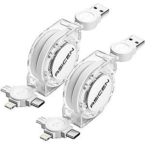 Multi Fast Charging Cable 2Pack Retractable Charger Cable 3.3ft 3-in-1 USB Charge Cord with Lightning/Type C/Micro USB Ports for iPhone/Samsung Galaxy/Huawei/LG/OnePlus/Google/Nokia