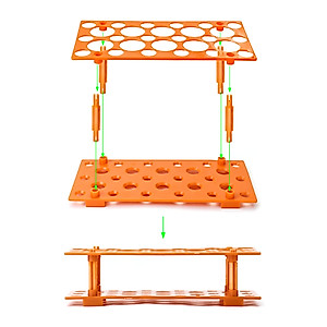 QWORK Plastic Test Tube Rack, 4 Pack Centrifuge Tube Rack Laboratory Holder for 10ml / 15ml / 50ml, 2 Blue and 2 Orange