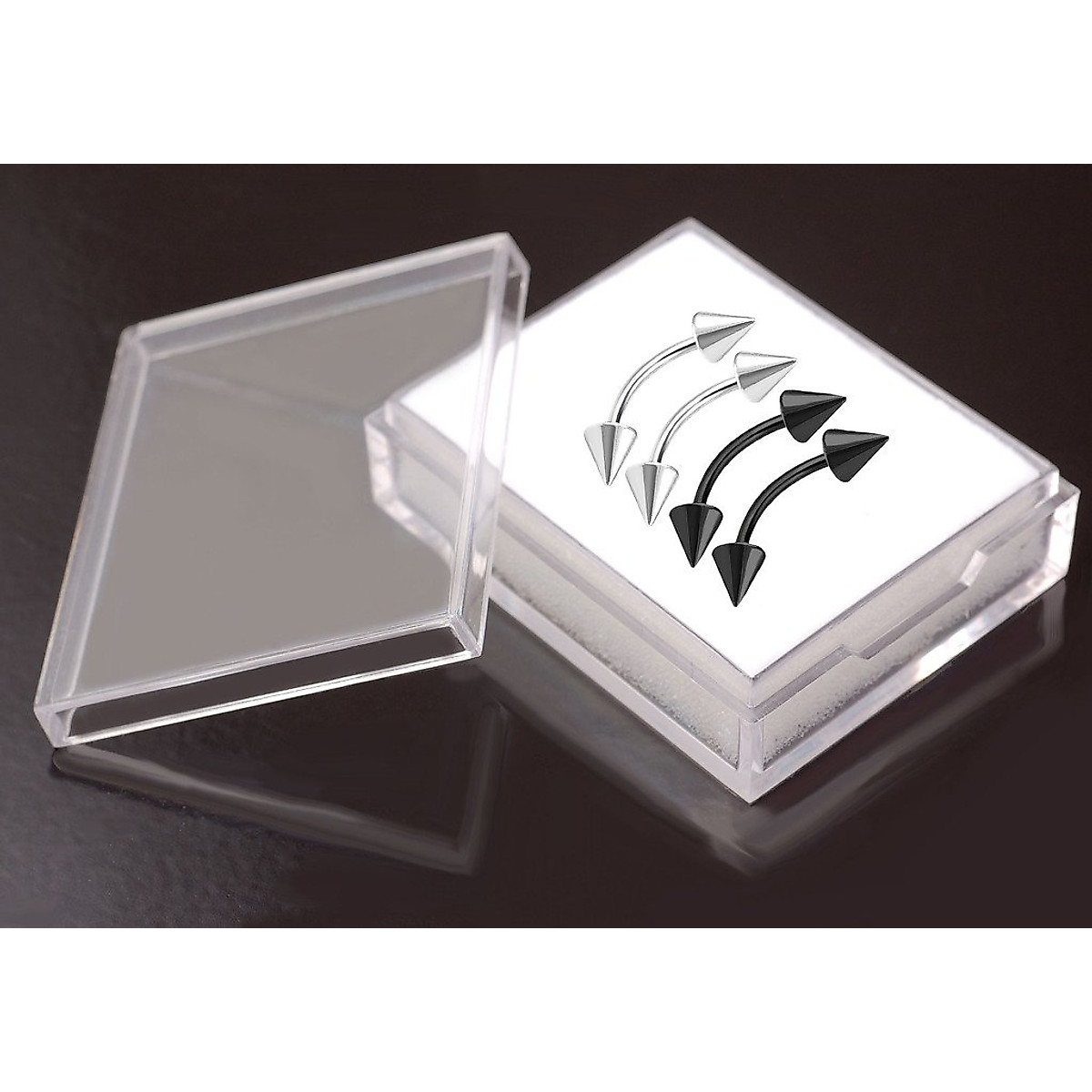 bodyjewellery 4pcs 16g Curved Barbell Cartilage Lip Tragus Eyebrow Forward Helix Conch Daith Earring Black Vertical Labret Spike - 10mm