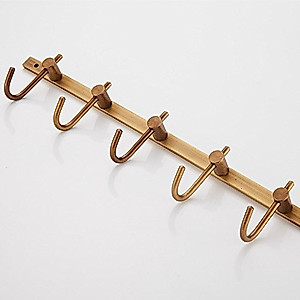 YUTU Bronze 5 Hooks Brass Towel Racks Brushed Antique Coat Hat Hooks Wall Mounted Bathroom