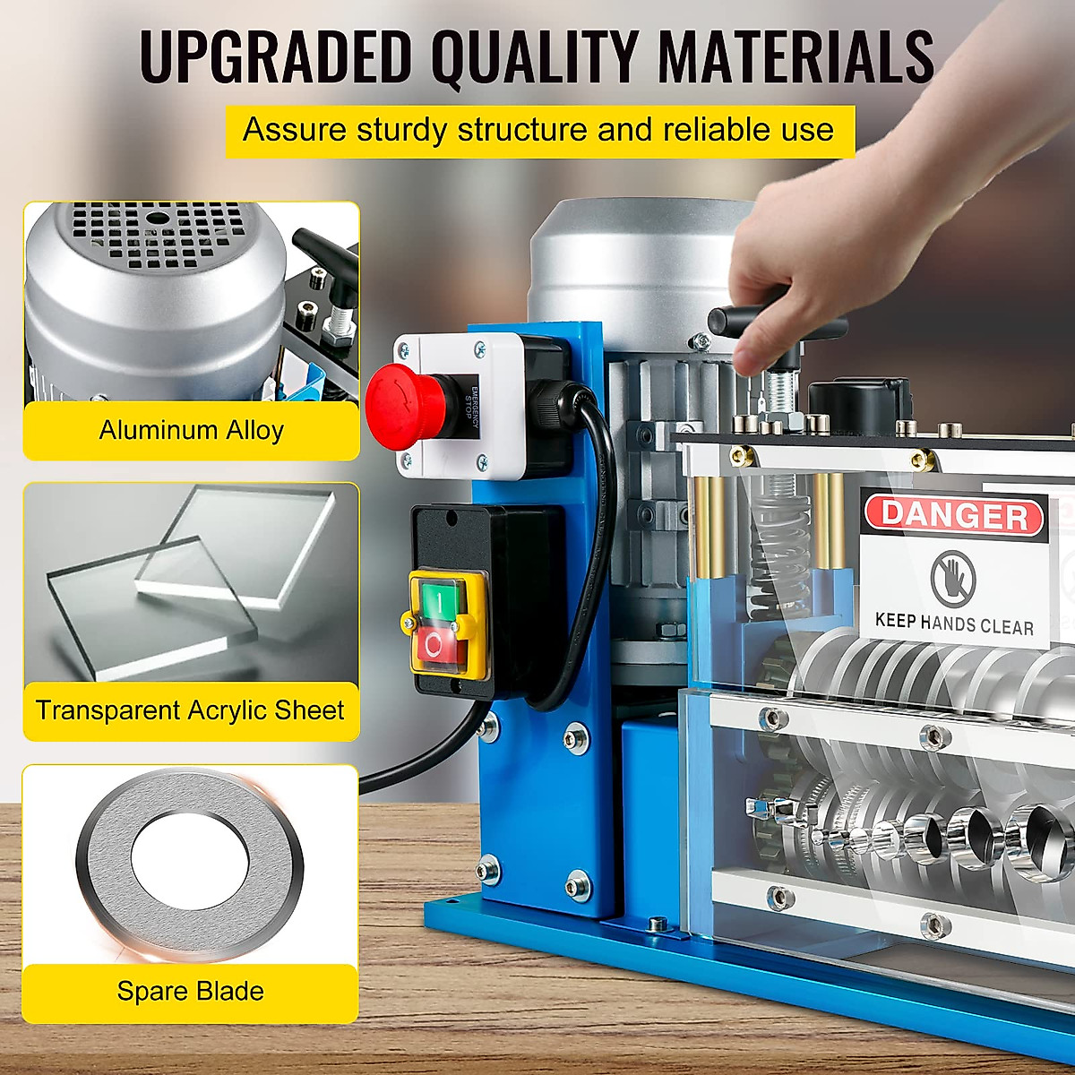 VEVOR Electric Wire Stripping Machine, 370W 0.06" - 1.5" Automatic Motorized Cable Stripper w/ 75 Feet/Minute Speed, 11 Channels 10 Blades Strip Machinery, Scrap Handling Tool for Recycling Copper