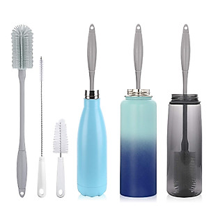 14” Silicone Bottle Brush - Cleaning Set for Sports Water Bottle, Baby Bottles, Tumbler, Drinking Glasses, Vase
