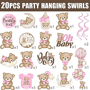 Bear Baby Shower Party Hanging Swirls We Can Bearly Wait Ceiling Streamers Bear Baby Shower Decorations 20Pcs We Can Bearly Wait Baby Shower Hanging Decorations for Girls Bear Birthday Party Supplies