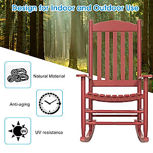 D&F Design Outdoor Rocking Rocker, Wood Rocking Chair with High Back and Curved Seat, UV Treated (Red), Outdoor and Indoor use