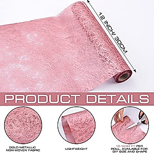 tiosggd Pink Paper Table Runner Roll, 12'' x33 Ft Rose Gold Sequin Metallic Glitter Table Runner Fabric Mesh Table Decor Spring Wedding Birthday Baby Shower Flower Gift Wrapper Party Supplies