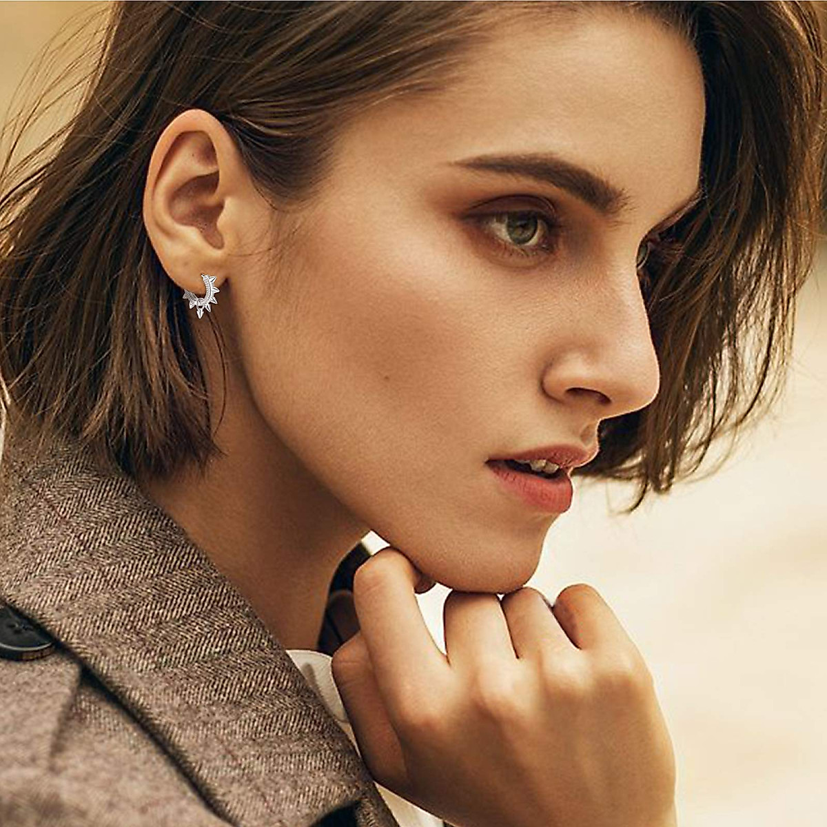 Dainty Spike Huggie Earrings S925 Sterling Silver Delicate Cute Awl Hoop Earrings for Women Jewelry Gift