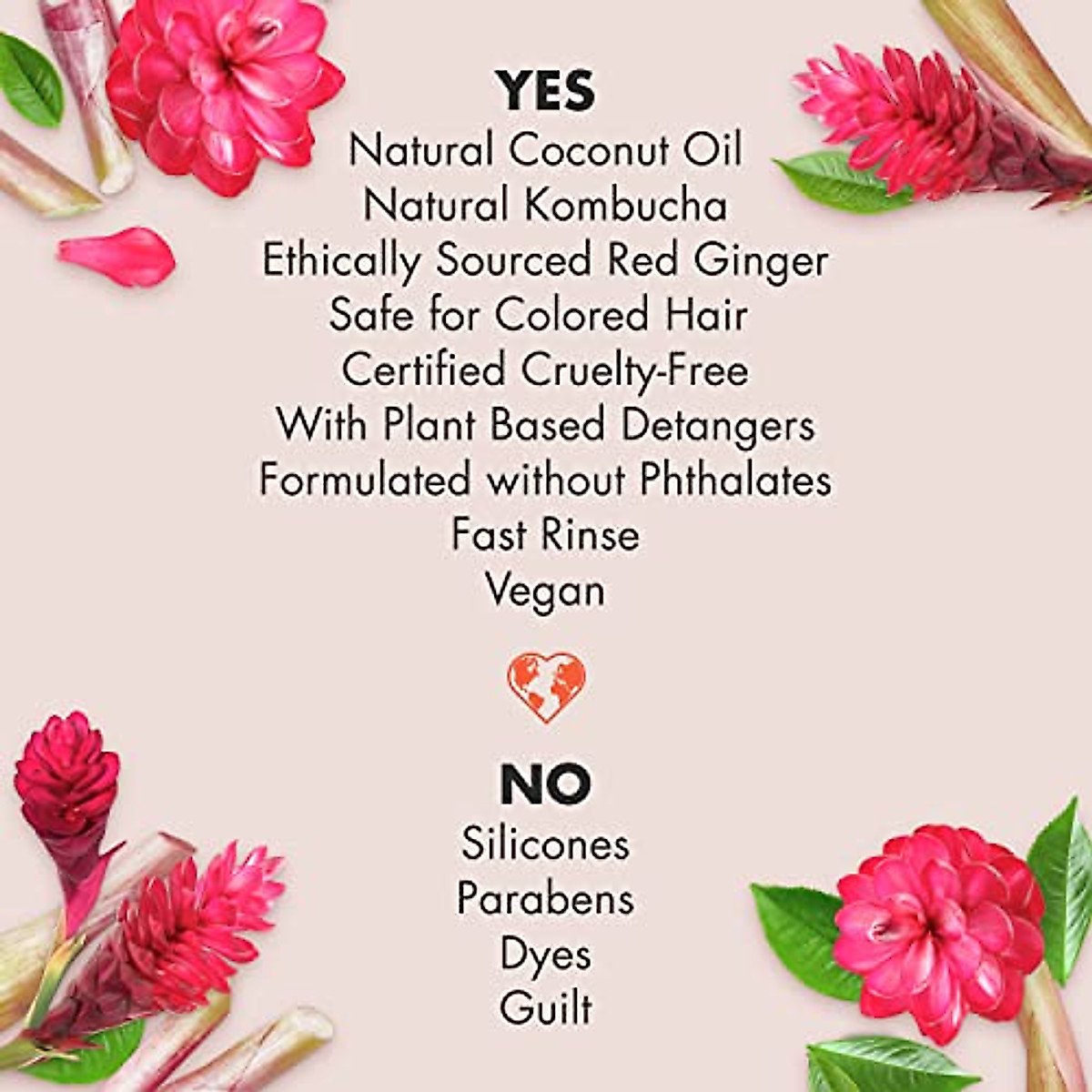 Love Beauty And Planet Silicone Free Conditioner Detox and Nourishment Black Tea Kombucha & Red Ginger Hair Care for Soft & Shiny Hair, Floral, 32 Fl Oz