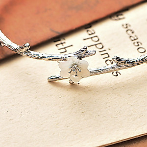 Jewever 925 Sterling Silver Original Sakura Opening Bracelet Adjustable White Shell Carving Flower For Women Jewelry Gift