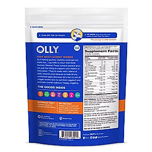 OLLY Kids Multivitamin Gummy Worms, Overall Health and Immune Support, Vitamins and Minerals A, C, D, E, Bs and Zinc, Chewable Supplement, Sour Fruit Punch, 45 Day Supply - 70 Count