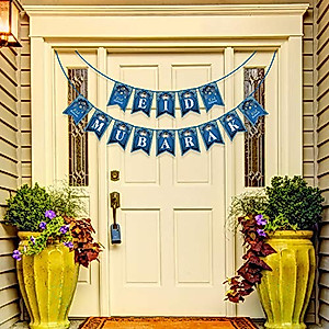 No DIY Required Muslim Ramadan Party Supplies Decorations, Blue Eid Celebration Decoration for Muslim (Eid Mubarak)