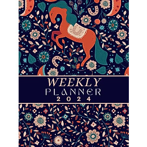 Weekly Horse Planner 2024: Large One Year Monthly Planner From January 2024 to December 2024 (12 Months) With Federal Holidays | Monthly Weekly Agenda & Schedule Organizer | Planner For Horses Lovers