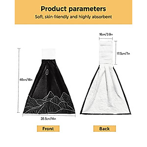 Ldtrchee Mountains Scenery Hand Towel with Hanging Loop, Sun Black White Line Abstract Art Hanging Tie Towels Set 2 Pcs, Kitchen Absorbent Towel for Bathroom Tea Bar Laundry