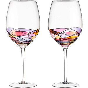 DAQQ Red Wine Glasses Set of 2 Hand Painted Designed with Strong Presence Inspired by the 'Duomo di Milano', Fine Addition To Any Wine Decanter, Unique Gift for Wine Enthusiasts
