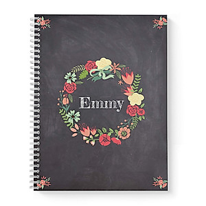 Floral Wreath Personalized Monthly and Weekly HARDCOVER Planner and Organizer, 1 full year, DATED or UNDATED OPTION, 8.5" x 11", lay flat wire-o spiral binding