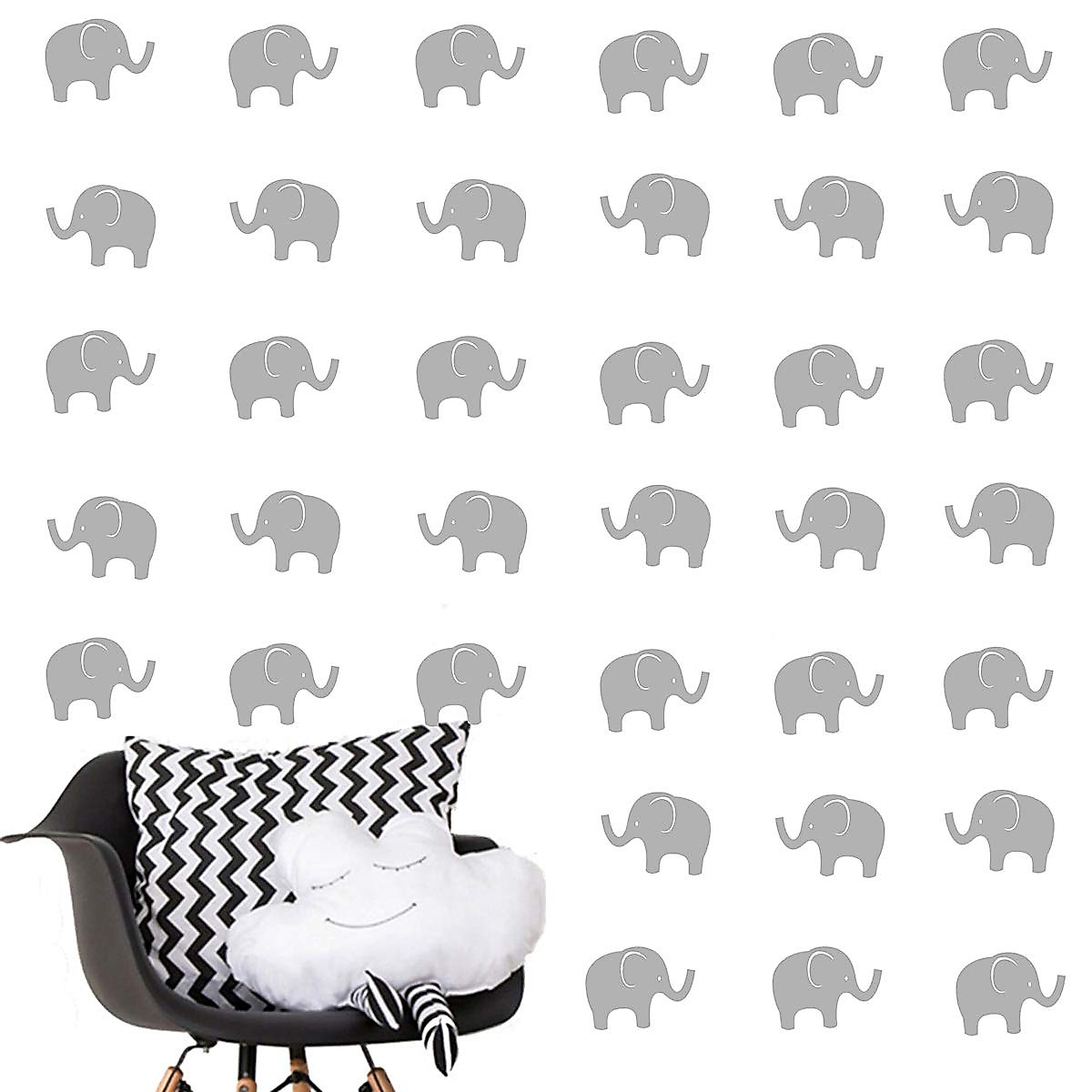 JUEKUI Set of 48pcs Baby Elephant Wall Decals Woodland Elephant Wall Decor Stickers for Kids Bedroom Nursery Decor Removable Vinyl WS15 (Gray)