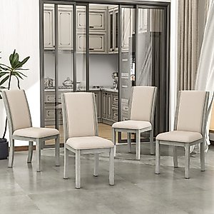 Penifun Set of 4, Full Back Set with Upholstered, Farmhouse Dining Chairs with Solid Wood Frame and Legs,Gray+Cushion Beige