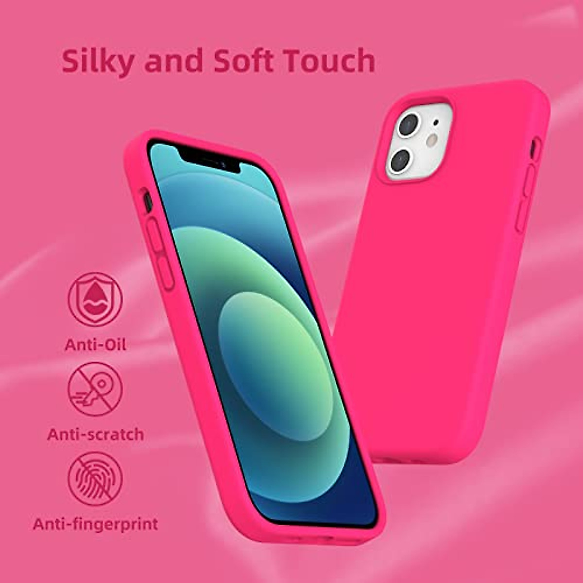 K TOMOTO Compatible with iPhone 12 Case/iPhone 12 Pro Phone Case 6.1 Inch (2020), [Silky and Soft Touch Series] Premium Liquid Silicone Gel Rubber Full-Body Protective Cover, Hot Pink